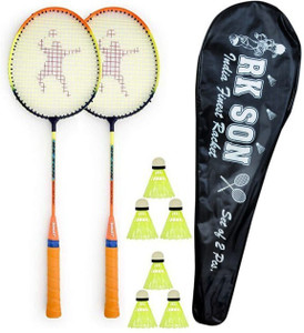 rk son Badminton racket pack of 2 with 6 piece plasic shuttle New n ...