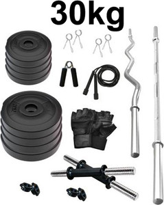 DCS Pro 30 kg FITNESS GYM KIT + 3Ft. (Straight + Bend) RODS & FITNESS ...
