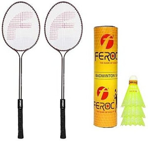 FEROC Double Shaft Anodize Set of 2 Piece Badminton Racket with 3 Piece ...