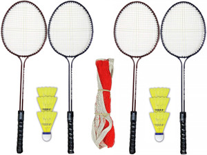 LIFE HUB Badminton Set, Double Shaft Racket Set of 4 With 6 Pcs ...