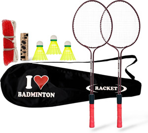 AIMSON PB200 double shaft racket set of 2 pc and with 3 nylon shuttle ...