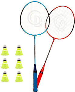 CLOVERBYTE Premium Red Blue Single Shaft 2 Badminton Rackets With 6 ...