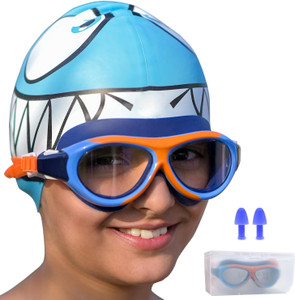SLOVIC Goggles & Cap Set for Kids With Ear Plugs & Nose Clip | UV ...