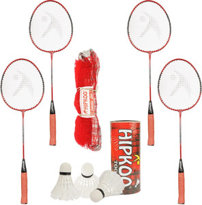 Hipkoo Guts Badminton Kit (4 Rackets, 3 Feather Shuttlecocks and Net ...
