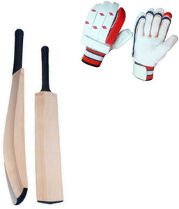 Rakso CRICKET WOOD FULL SIZE BAT WITH CRICKET BATTING GLOVE KIT Cricket ...