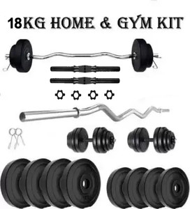 COGNANT FITNESS 18KG PVC Weight Plates Dumbbell Set + Bend Rod Home Gym ...