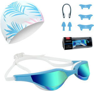 SLOVIC Goggles & Cap with Ear Plug, Nose Clip | UV Protection| Combo ...
