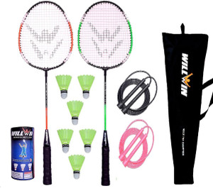WILLWIN Combo Badminton Set Of 2 Racket And 2 Skiping Rope And 6 ...