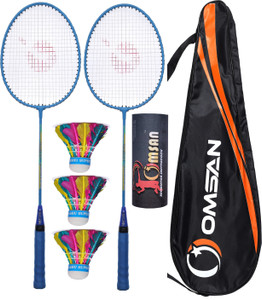 OMSAN 2 Pieces Aluminium Badminton Racket with 3 Pieces Feather ...
