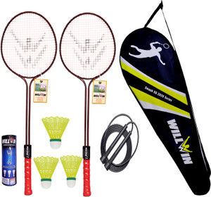 WILLWIN Double Shaft Set Of 2 Racket And 3 Nylon shuttle and With cover ...