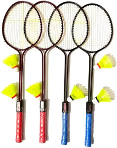 Jyoti 4 Pc Double Shaft racket with 6 Nylon shuttle cock Badminton Kit ...