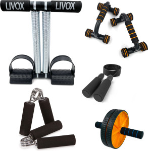 LIVOX Tummy Trimmer, Pushup Bar And Abs Wheel Roller With Skipping Rope ...