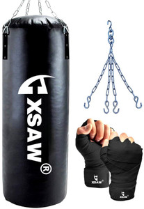 XSAW 2Ft Unfilled Heavy Black Boxing Bag with Steel Chain & Hand wrap ...