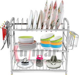 UMAR Utensil Kitchen Rack Steel Modern 3-Layer Wall Mount Kitchen Dish ...