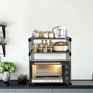 GlowSilk Collapsible Microwave Oven Stand, 2 Shelves, Metal Kitchen ...