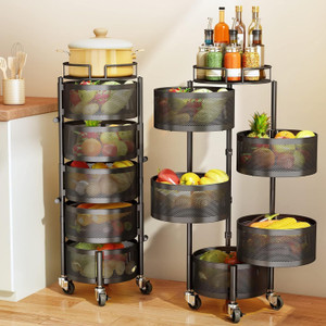 FOBIXEN 5 Layer with Top Layer Kitchen Round Rotating Trolley ...