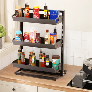 Livzing Matka Kitchen Rack Cast Iron 3 Tier Metal Kitchen Spice Rack ...