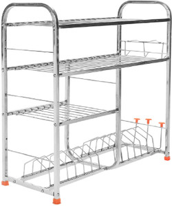 IRONTECH Utensil Kitchen Rack Steel Stainless Steel 4 Shelf Wall Mount ...