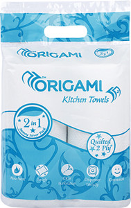 Origami 2 Ply Kitchen Tissue Paper Roll - Pack of 2 (60 Pulls Per Roll ...