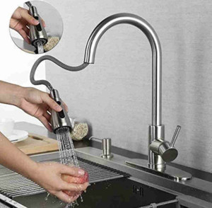 JIYU pullout kitchen sink mixer [brushed silver] rust free [life long ...