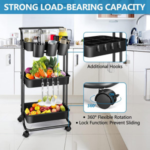 SNKR ESSENTIALS Kitchen Rack 3 Tier Rotating Stand, Basket Organizer ...