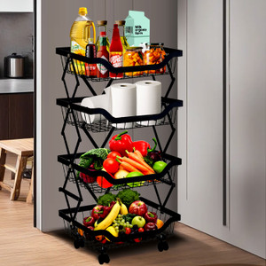 iBELL TS1040AM Foldable Kitchen Storage Stand with Wheels, 4 Layer Rack ...