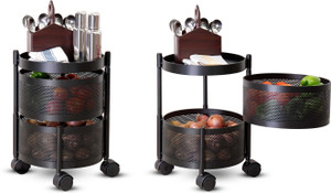 JD FRESH Metal Round Kitchen Rotating Trolley/Vegetable Storage Rack/(2 ...