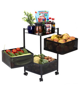 Luxe 3 Layer Black Trolley Cast Iron Kitchen Trolley Price in India ...