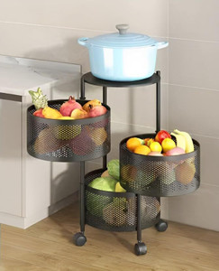 MEVIGO Kitchen Rack 3 Tier Round Rotating Stand, Basket Organizer ...