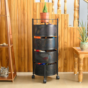 TEX-RO Portable Storage Rack Round Basket Organizer, 4 Layer Iron ...