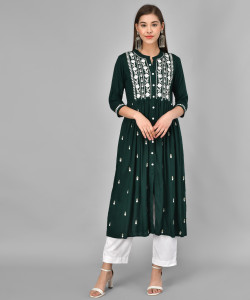 ANGITA Women Chikan Embroidery A-line Kurta - Buy ANGITA Women Chikan ...