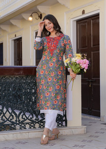 KJFAB Women Printed Straight Kurta - Buy KJFAB Women Printed Straight ...
