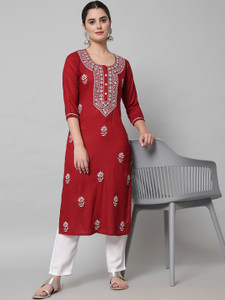 ANGITA Women Chikan Embroidery A-line Kurta - Buy ANGITA Women Chikan ...