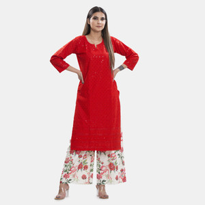 PKJJ Women Chikan Embroidery Straight Kurta - Buy PKJJ Women Chikan ...
