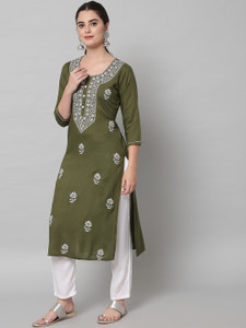 ANGITA Women Chikan Embroidery A-line Kurta - Buy ANGITA Women Chikan ...