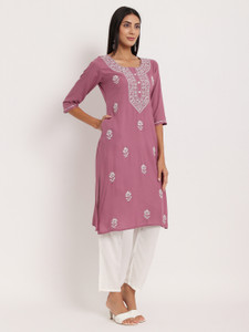 ANGITA Women Chikan Embroidery A-line Kurta - Buy ANGITA Women Chikan ...