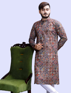 Tibra Collection Men Floral Print Flared Kurta - Buy Tibra Collection ...