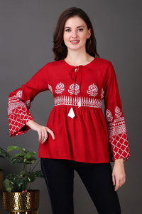 NeeraFashion Casual Printed Women Red Top - Buy NeeraFashion Casual ...