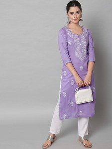ANGITA Women Chikan Embroidery A-line Kurta - Buy ANGITA Women Chikan ...