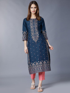 Vishudh Women Printed Straight Kurta - Buy TEAL/GOLD Vishudh Women ...