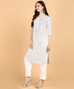 ANGITA Women Chikan Embroidery A-line Kurta - Buy ANGITA Women Chikan ...