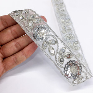 Lami 9 Meter Sequence Flower Design Embroidery Golden Dori Work Border ...