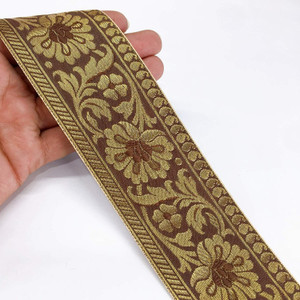 Lami 9 Meter Brown Flower Design Banarasi Lace Border With Golden Jari ...