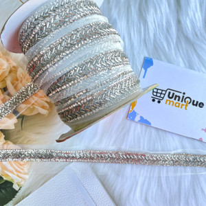 uniquemart Beautiful Silver Stone & Cutdana Work Lace for Fancy Dresses ...