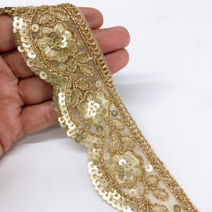 Lami 9 Meter Cutwork Sequence Flower Design Embroidery Golden Dori Work ...