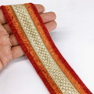 Lami 9 Meter Golden Brown Gota Patti Pati Lace With Red & Orange Velvet ...