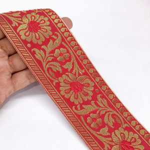 Lami 9 Meter Maroon Flower Design Banarasi Lace Border With Golden Jari ...