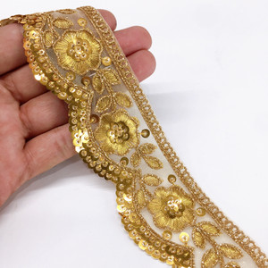 Lami 9 Meter Cutwork Sequence Flower Design Embroidery Golden Dori Work ...