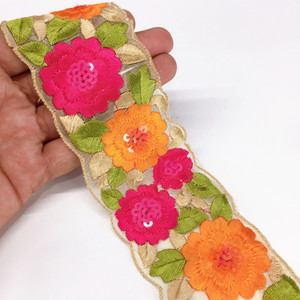 Lami 9 Meters Flower Design Embroidery with Sequence Work Border Lace ...