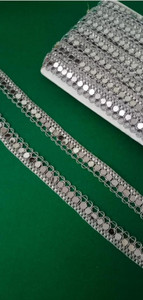 YOGESHVAR CREATION Mirror lace silver 9 meter cycle mirror silver lace ...